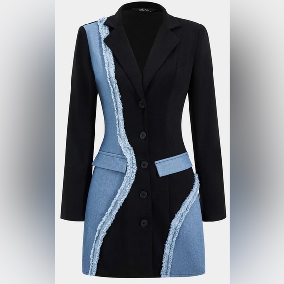 Micas | Jackets & Coats | 35 Micas Denim Contrast Blazer Dress | Poshmark